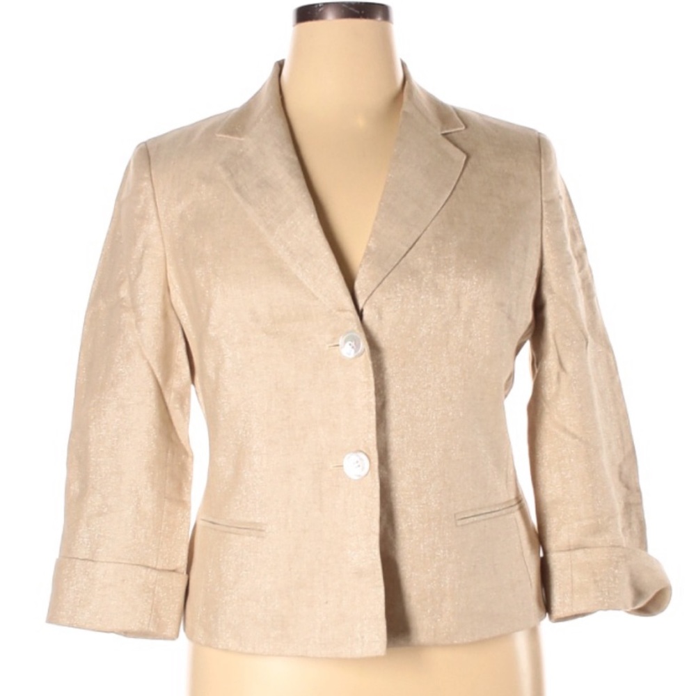 Talbots Metallic Sheen Beige Linen Blazer Size 14 - Gem
